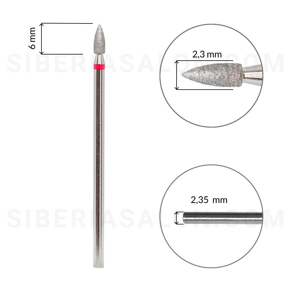 Fresa de diamante, forma aguja, grano fino 2,3mm